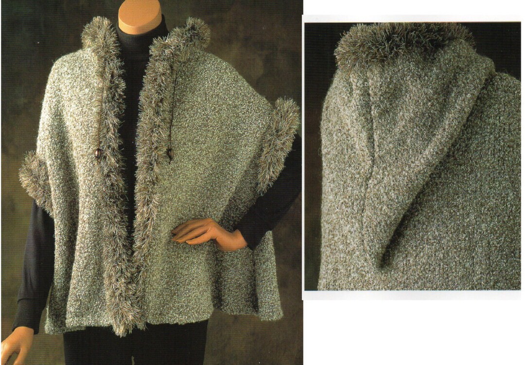 Cape Poncho With Hood Knitting Pattern Vintage Shawl Cape Knitting ...