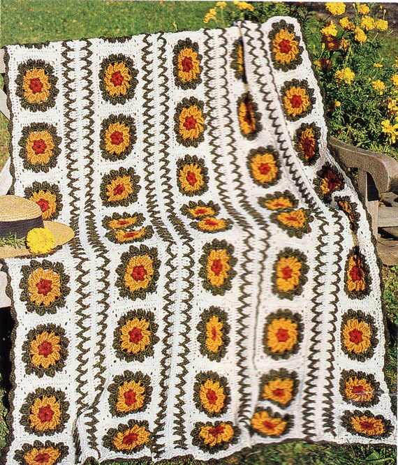 Sunflower Afghan Crochet Pattern Sunflowers Motif Afghan | Etsy