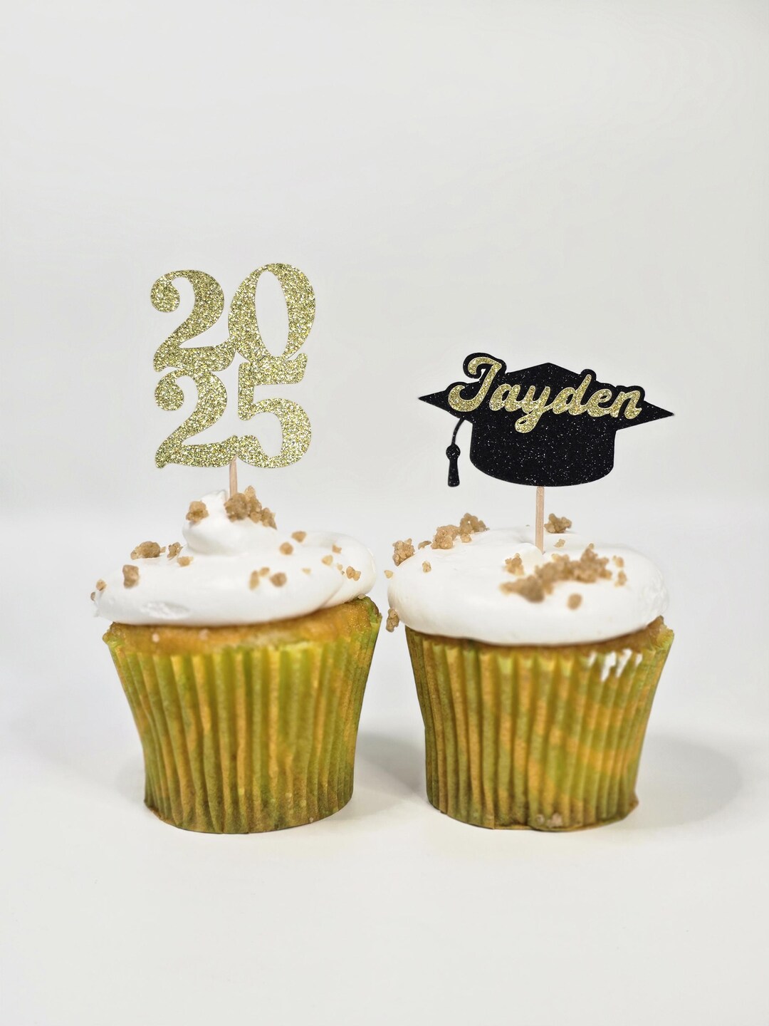 Personalized Graduation Cupcake Toppers – Custom Name & Year, Glitter ...