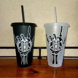 Skeleton Cold Cup | Personalized | Reusable | 24 Oz Cup in Black, White ...