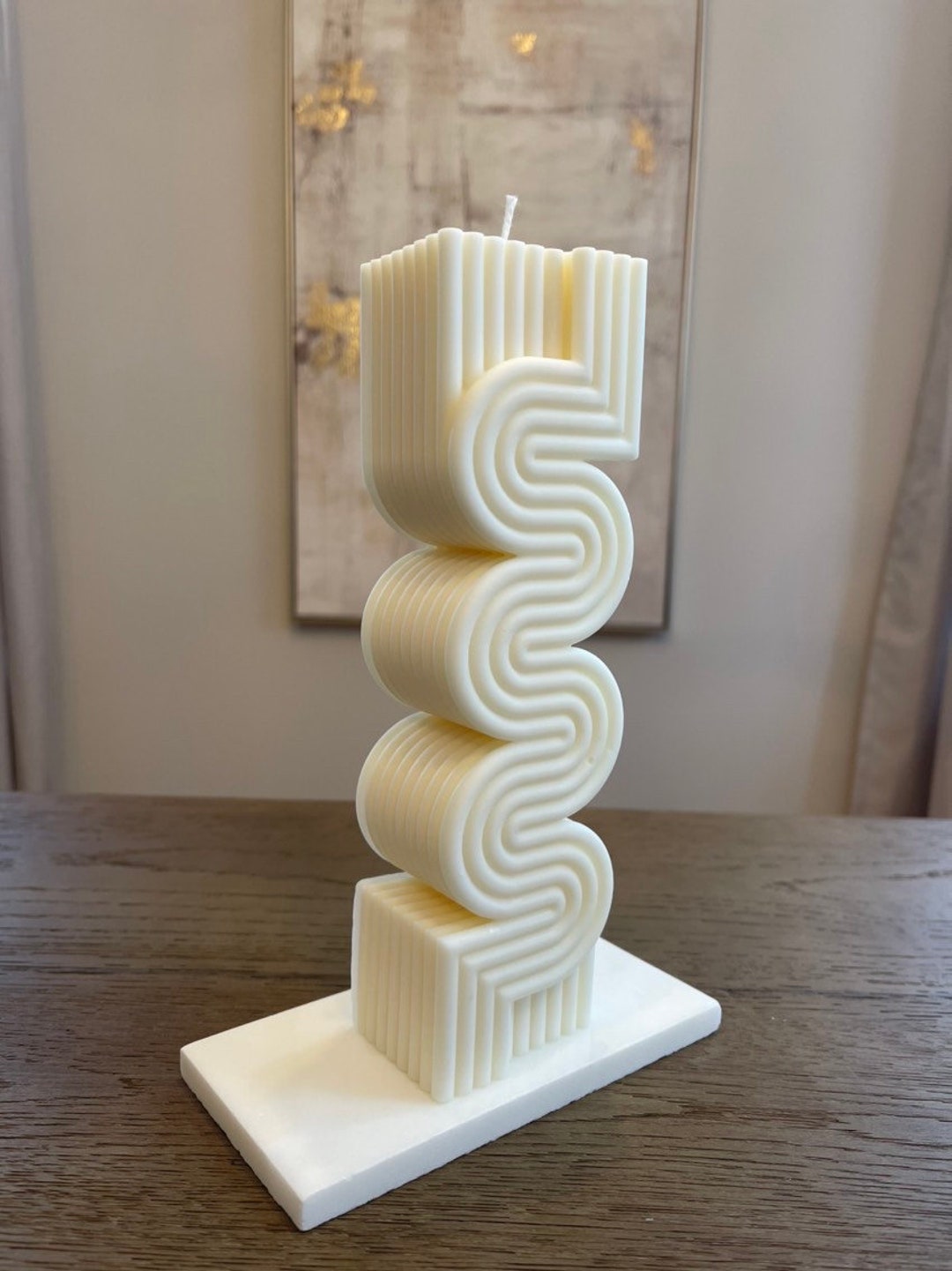 Wave Pillar Candle | Geometric Candle | Modern Candle | Decorative Candle | Soy Candle | Beeswax ...