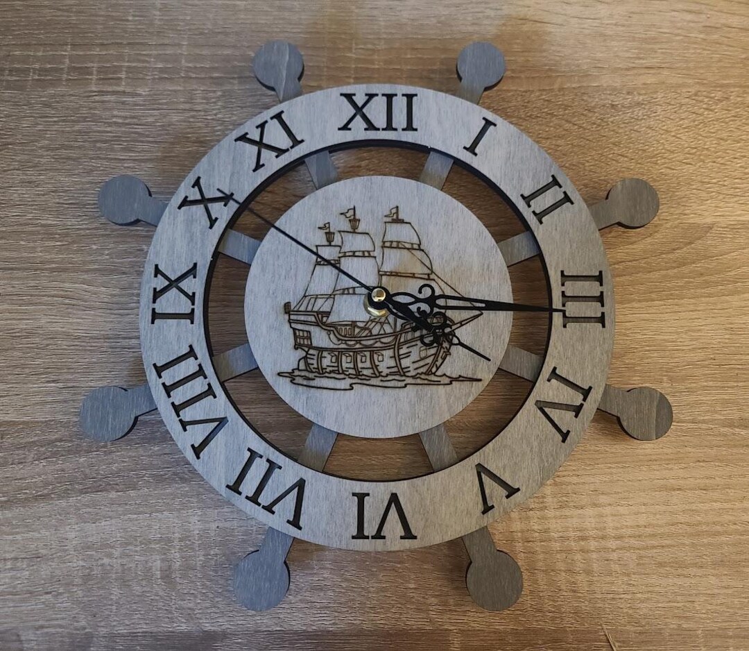 SHIPS Wheel Laser Cut Engraved Clock - Nautical - Timepiece - Clipper ...