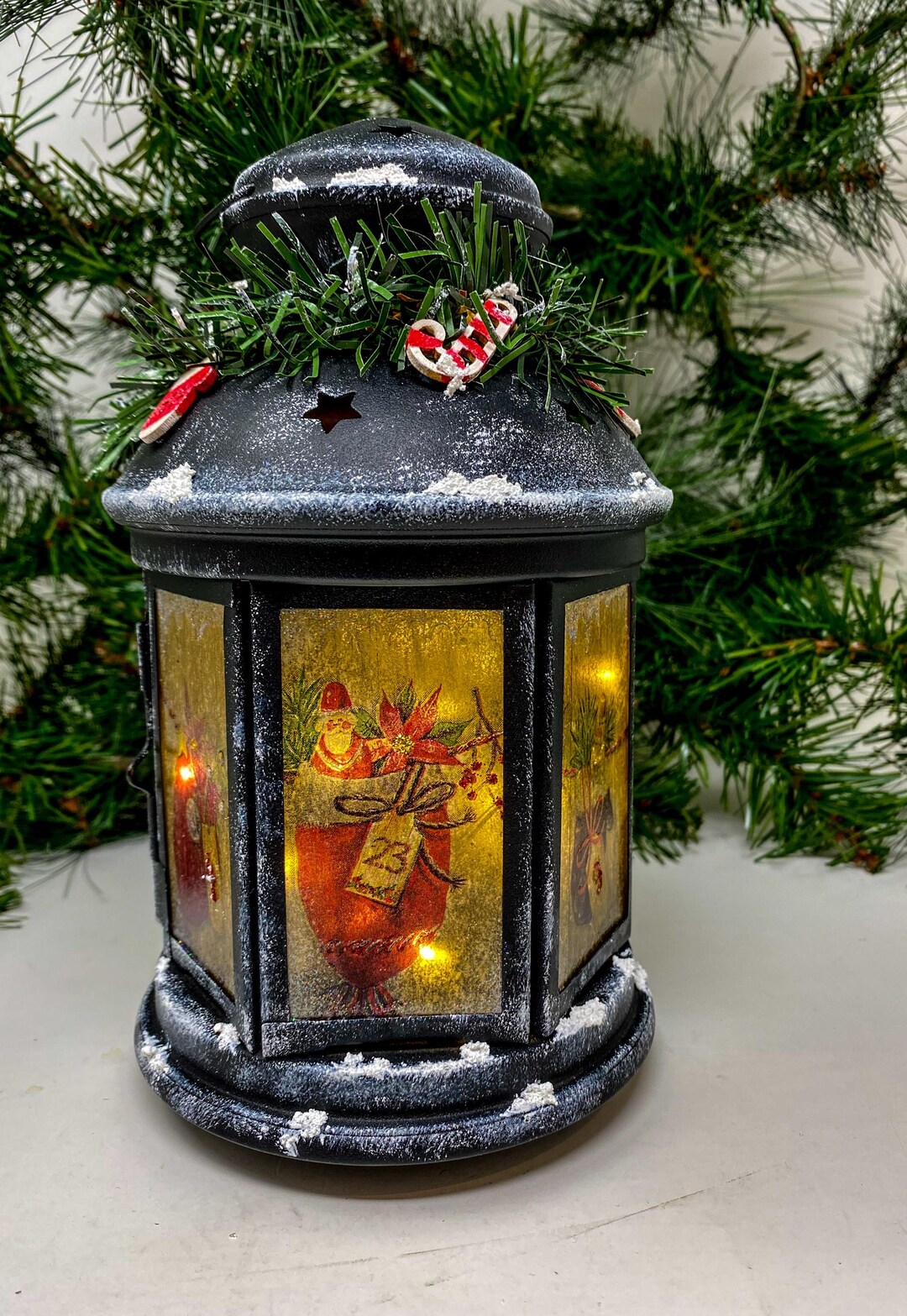 Decoupage Christmas Lantern: Vintage Holiday Light Decoration - Etsy