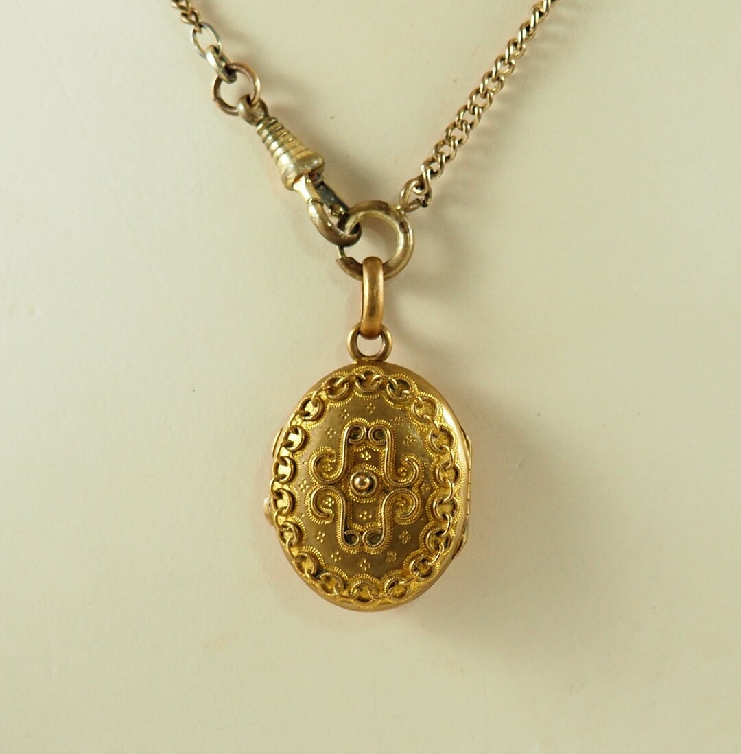 Antique Victorian Pinchbeck Oval Locket With Applied Scrolls, Rich ...