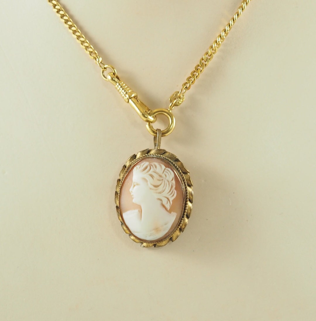 Antique Edwardian Oval Shell Cameo Brooch Pendant, Lady Looking Left ...