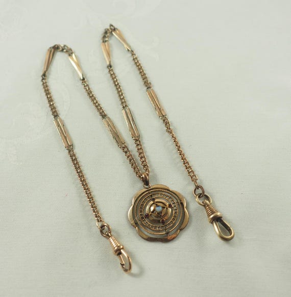Antique Edwardian Watch Chain and Circular Target Pen… - Gem