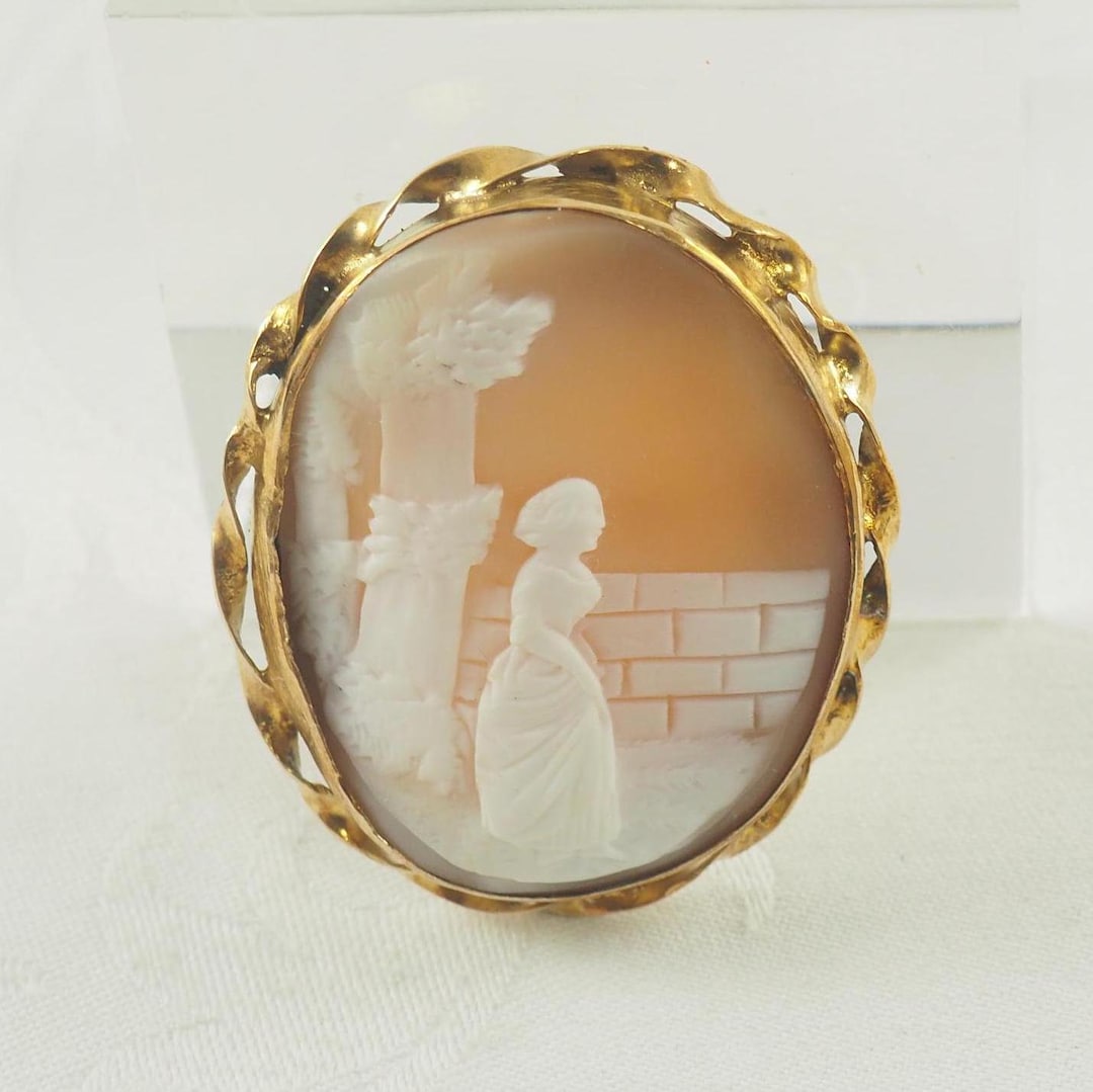 Antique Victorian Cameo Brooch: Rebecca at the Well, Gold Filled ...