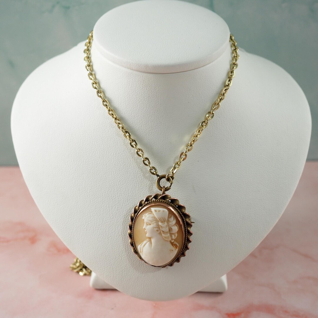 Antique Edwardian Shell Cameo Pendant Brooch, Depicting Psyche, Gold ...
