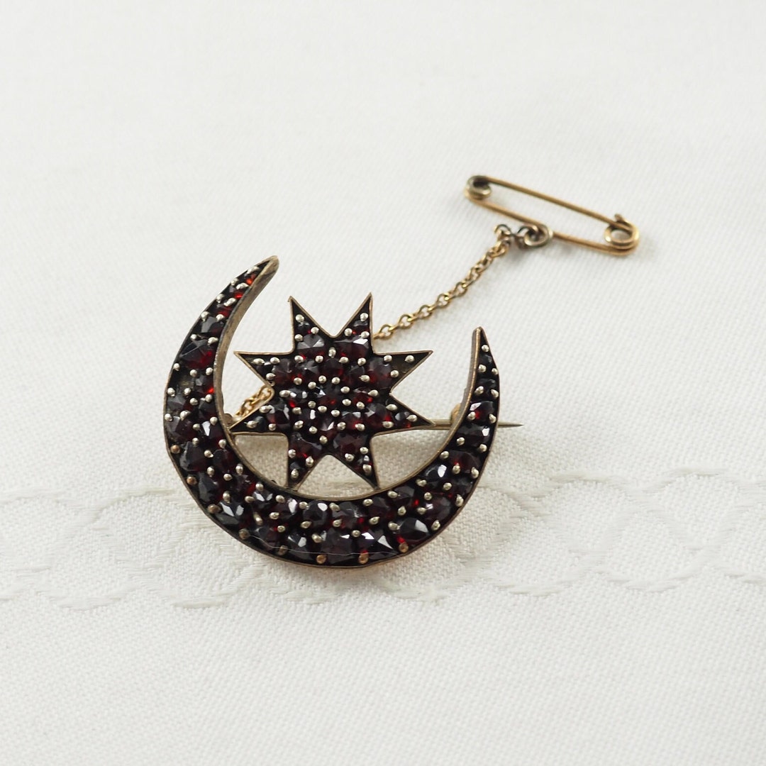 Antique Victorian Period Bohemian Garnet Half Moon and Star Honeymoon ...