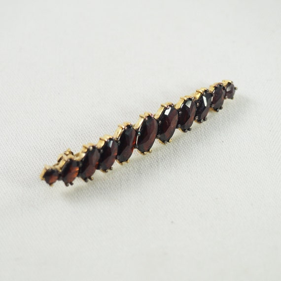 Antique Bohemian Garnet Bar Brooch: Edwardian Gold Pl… - Gem