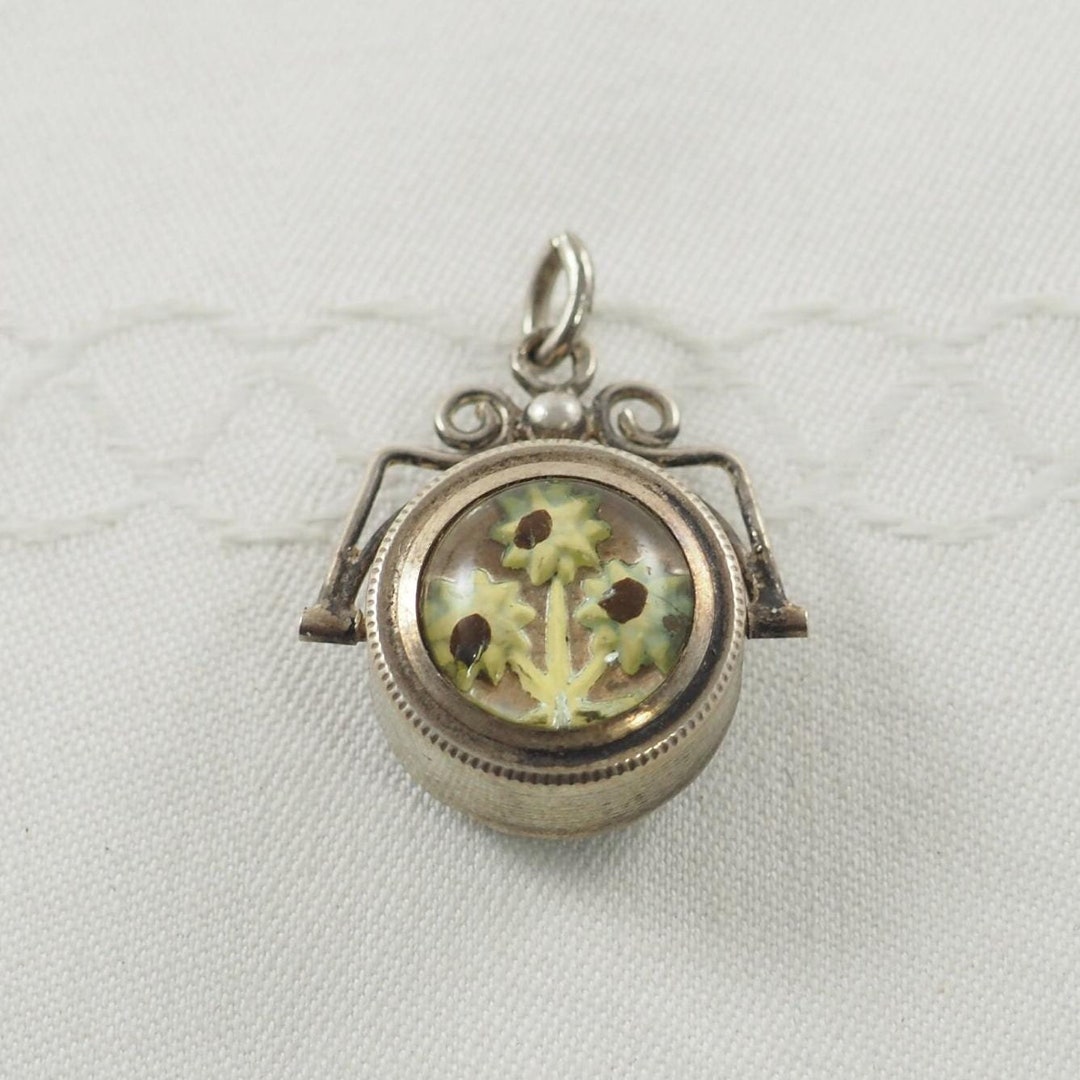 Antique Silver Swivel Fob, Enamel Edelweiss, 750 Silver, Austria 1900 ...