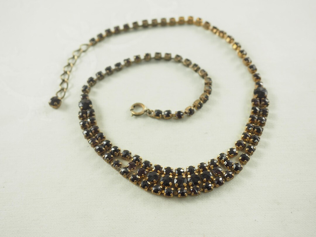Art Deco Period Bohemian Garnet and Gold Plated Necklace, 106 Rose Cut Garnets, Adjustable ...