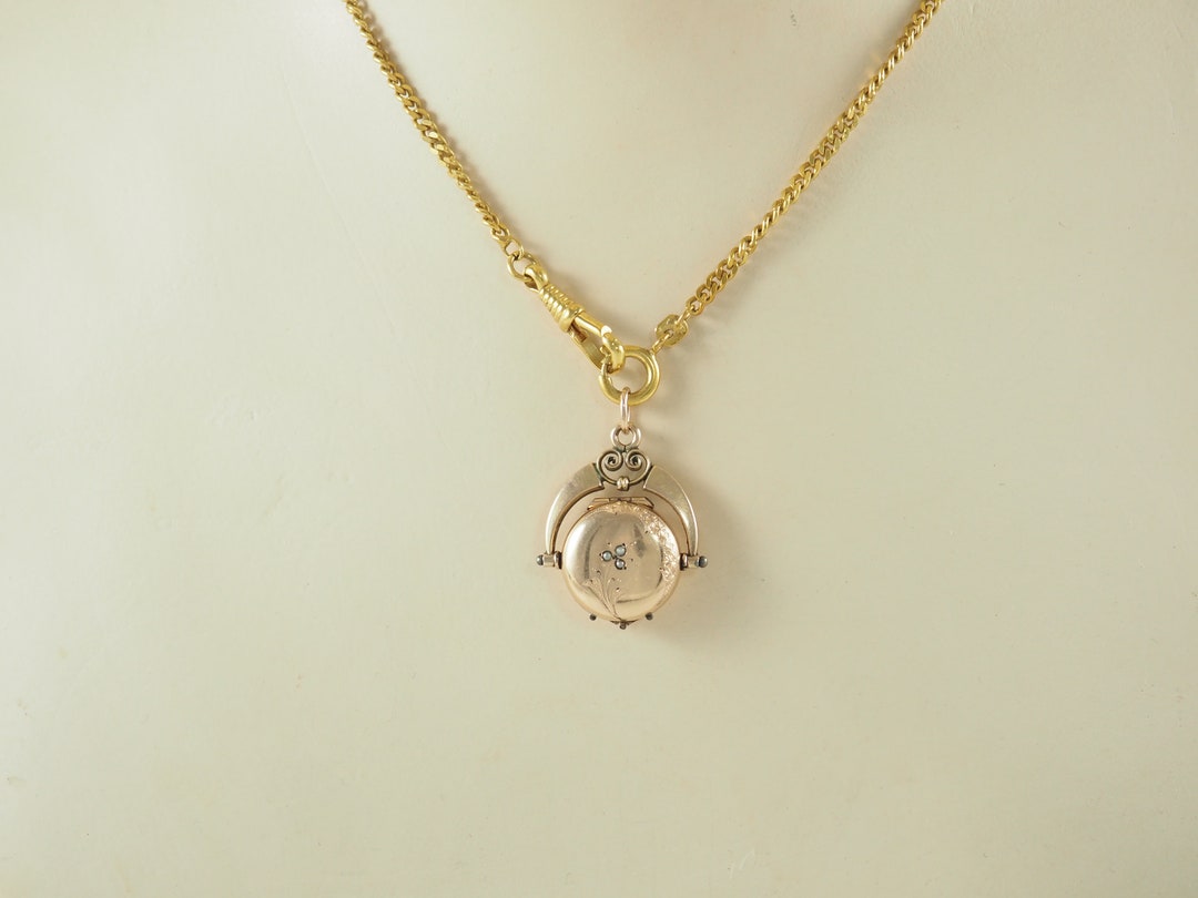 Antique Victorian 14K Gold Locket Swivel Pocket Watch Fob, Circular ...