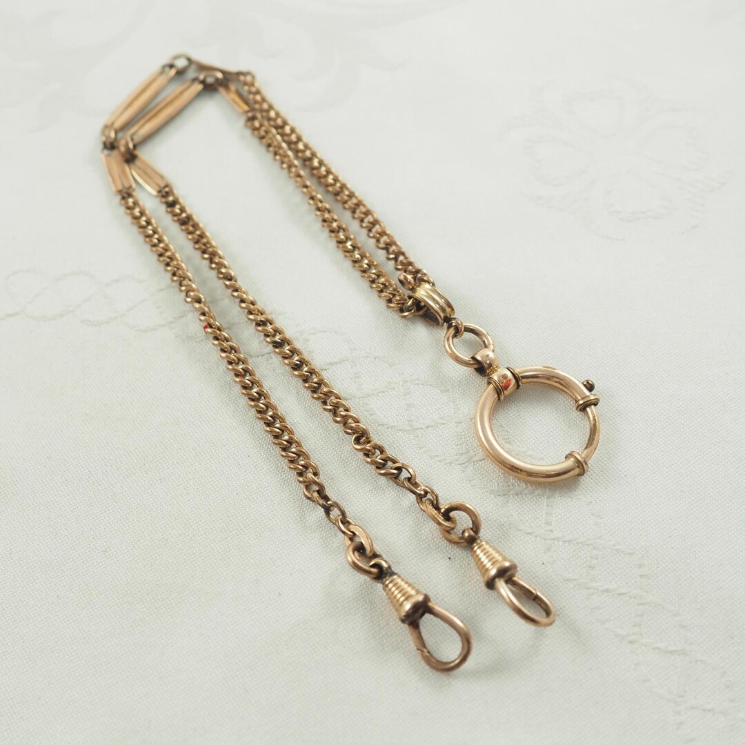 Antique Edwardian Gentleman's Double Albert Watch Chain, Gold Filled, 2 ...