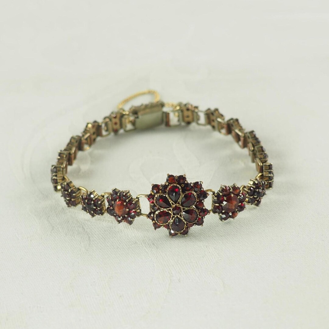 Antique Victorian Bohemian Garnet Bracelet, Pinchbeck Setting, 18 ...