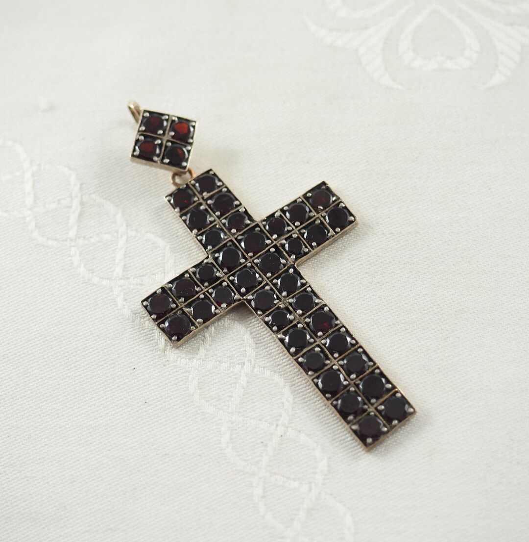 Antique Victorian Bohemian Garnet Cross Pendant in Pinchbeck, Tombak ...