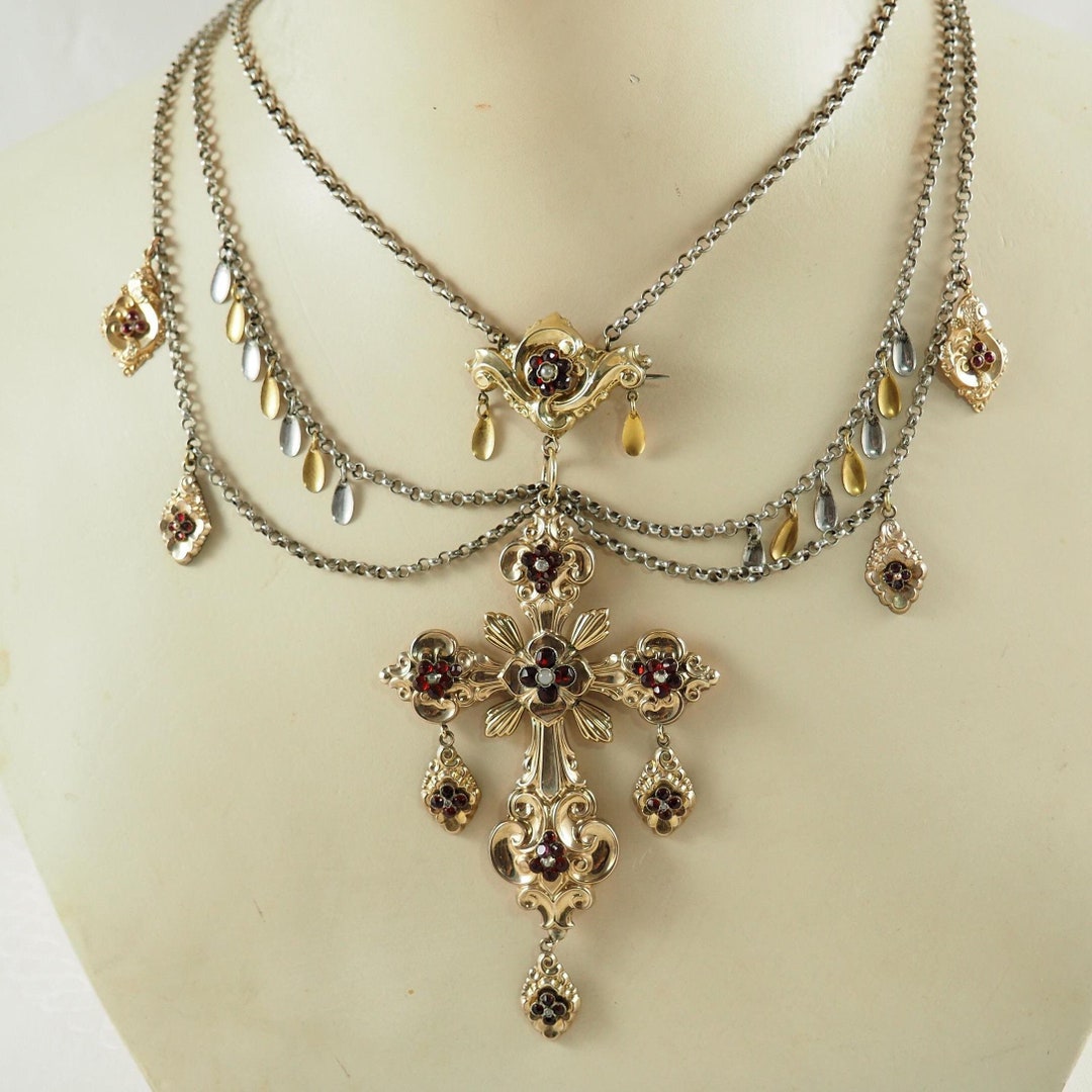 Antique Necklace With Cross and Drops, German Marriage Necklace ...