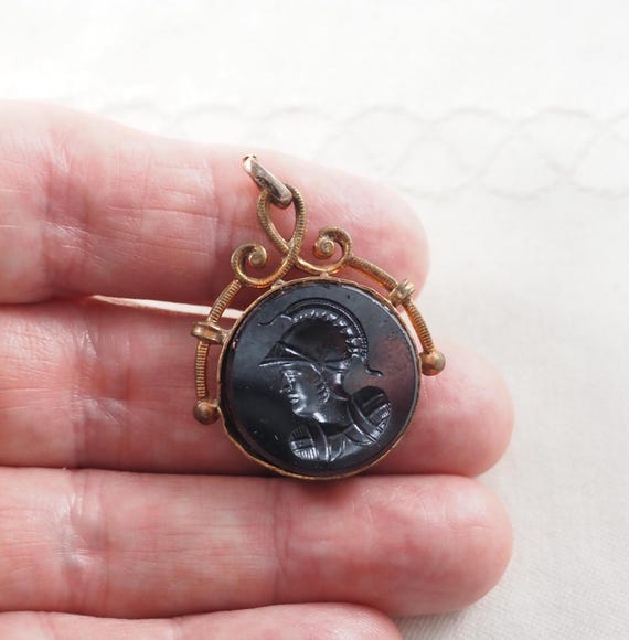 Victorian Gold Filled Pocket Watch Fob: Obsidian Warr… - Gem
