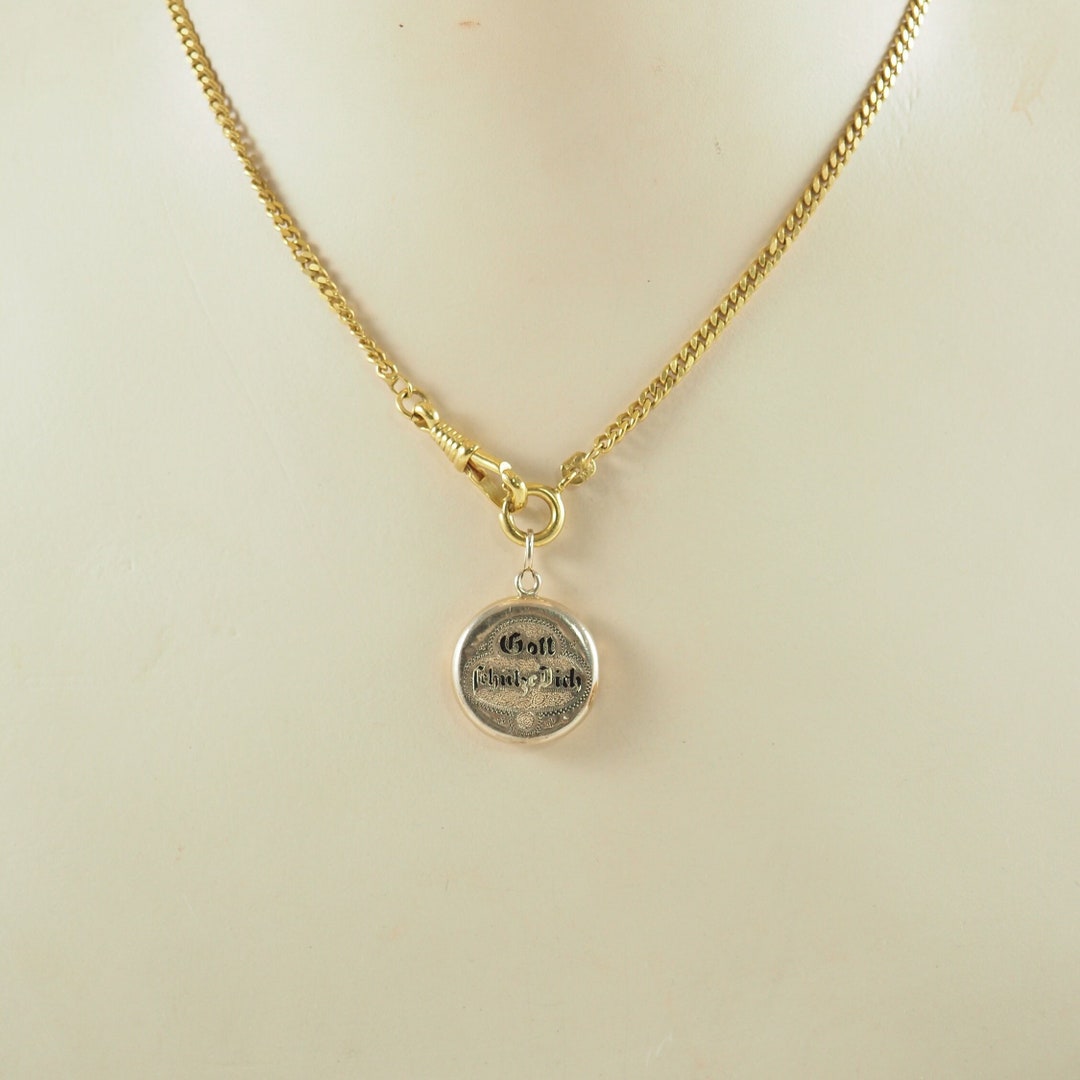 Antique Victorian 14K Gold Circular Locket, Gott Schutze Dich, God ...