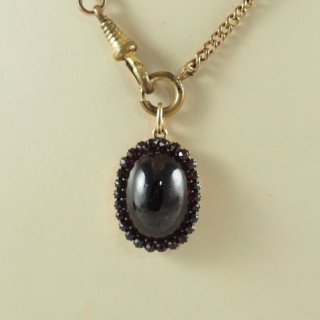 Antique Victorian Bohemian Garnet and Silver Pendant, Large Cabochon ...