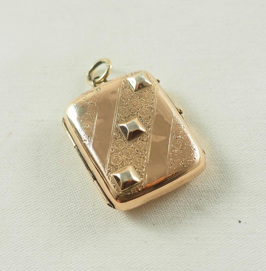 Antique Victorian 14K Gold Rectangular Locket, Bi Color Gold, Photo ...
