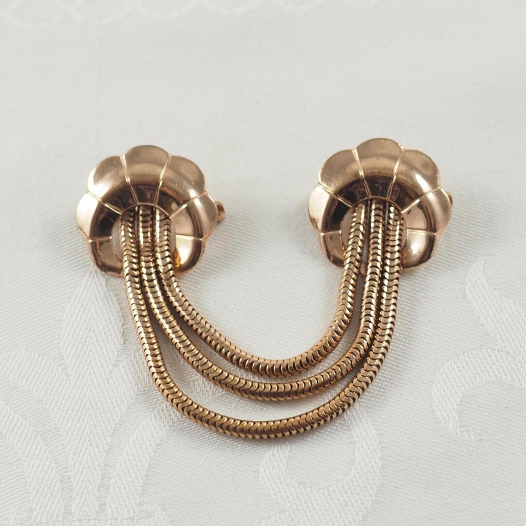 Vintage Sweater/cardigan Brooch, Gold Filled, 3 Snake Link Chains ...