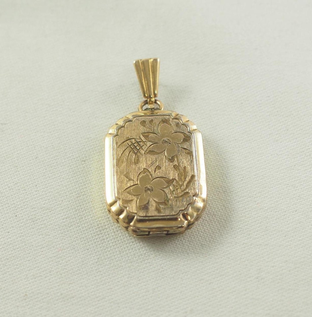 Antique Rectangular Locket, Rolled Gold, Gold Filled, Floral Front, for ...