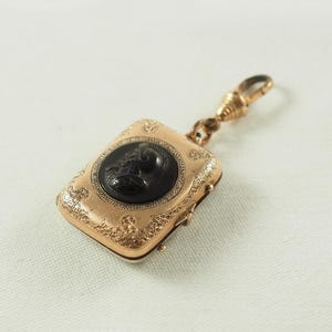 Antique Victorian Gold Filled and Onyx Locket Fob, Obsidian Warrior ...