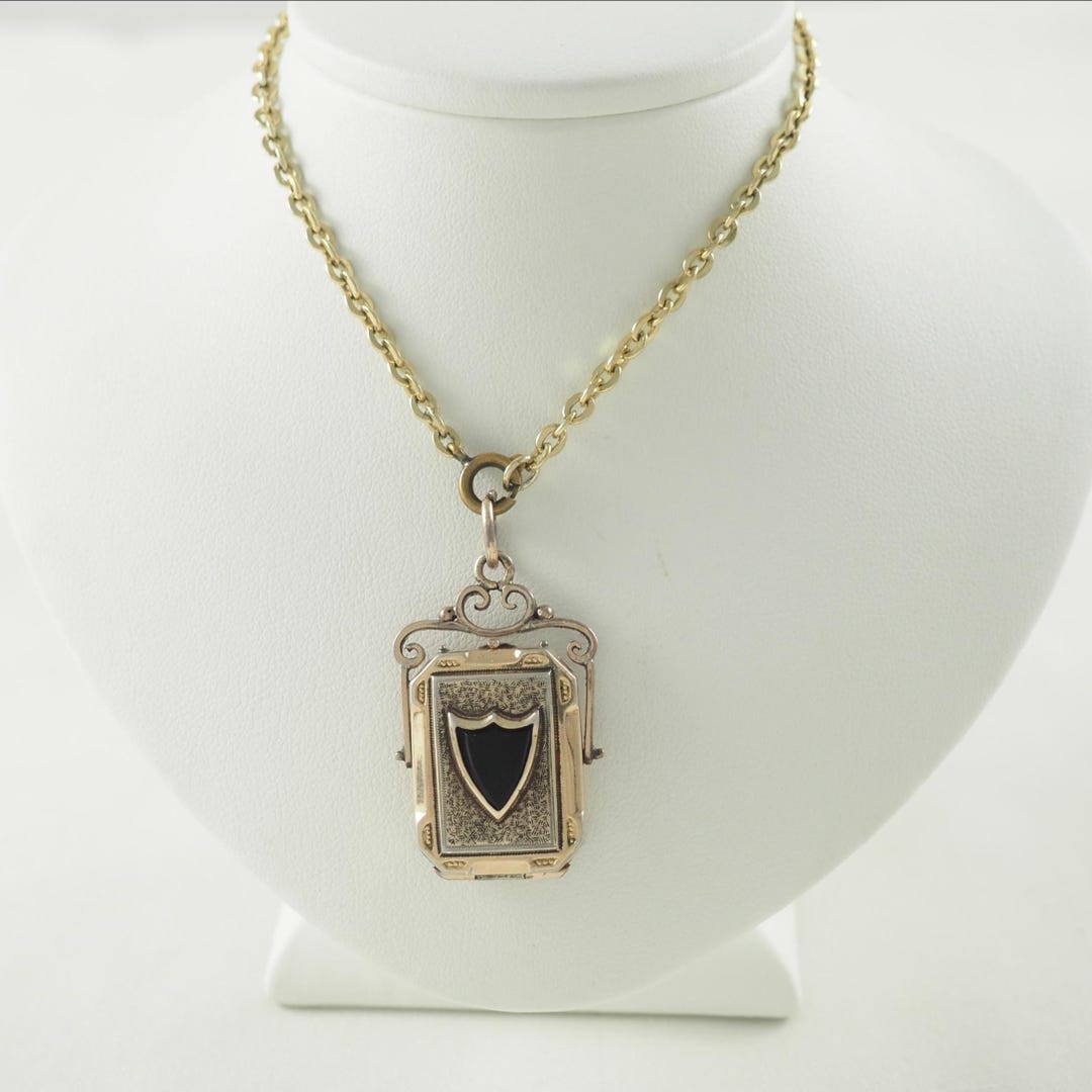 Victorian Swivel Locket in Gold Filled, Onyx Shield and Reverse ...