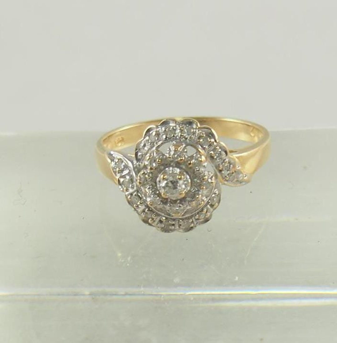 Art Deco 18K Gold and Diamond Tourbillon or Swirl Ring, 25 Diamonds 0. ...