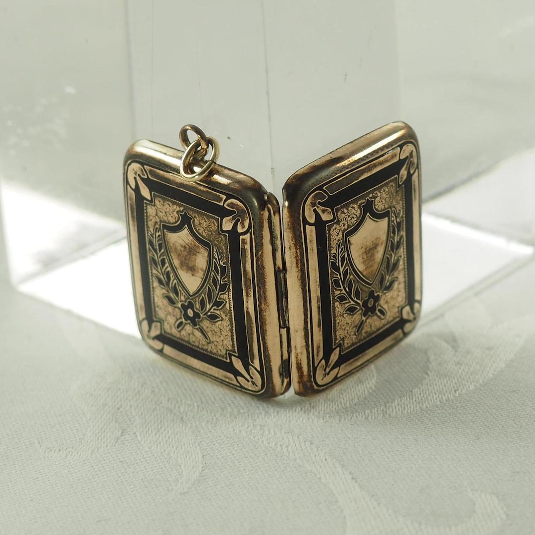 Antique Victorian Gold Filled and Black Enamel Rectangular Mourning ...