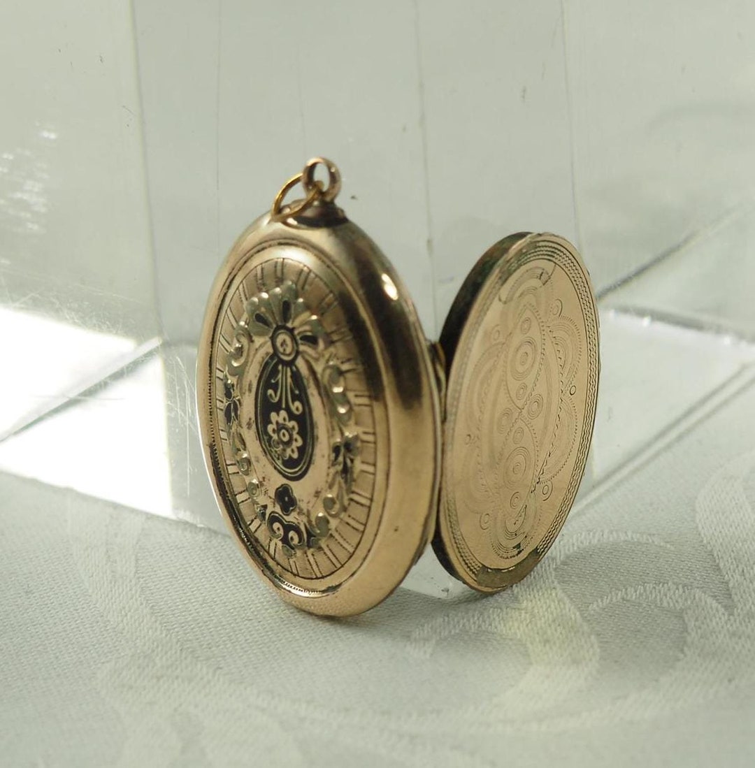 Antique Victorian Oval Locket in Gold Filled and Black Enamel ...