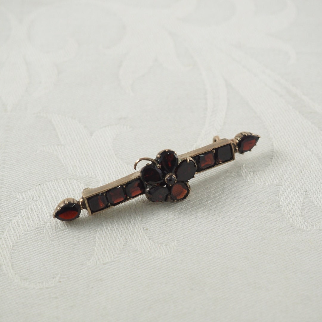 Antique Victorian Bohemian Garnet Pansy Brooch, Tombak, Pinchbeck ...