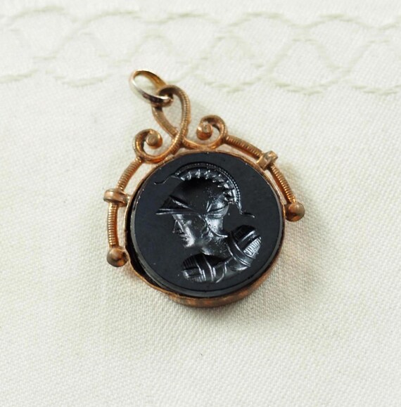 Victorian Gold Filled Pocket Watch Fob: Obsidian Warr… - Gem