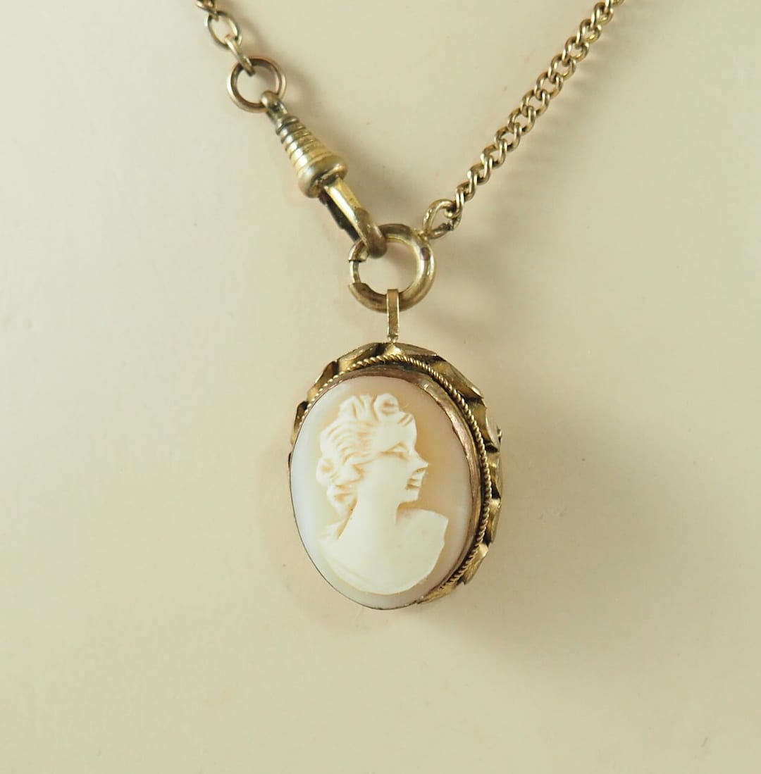 Antique Edwardian Oval Shell Cameo Pendant Brooch, Gold Filled, Italian ...