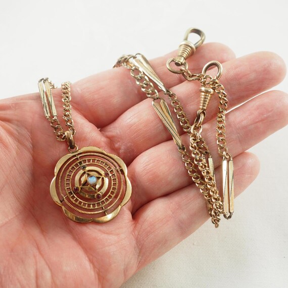 Antique Edwardian Watch Chain and Circular Target Pen… - Gem
