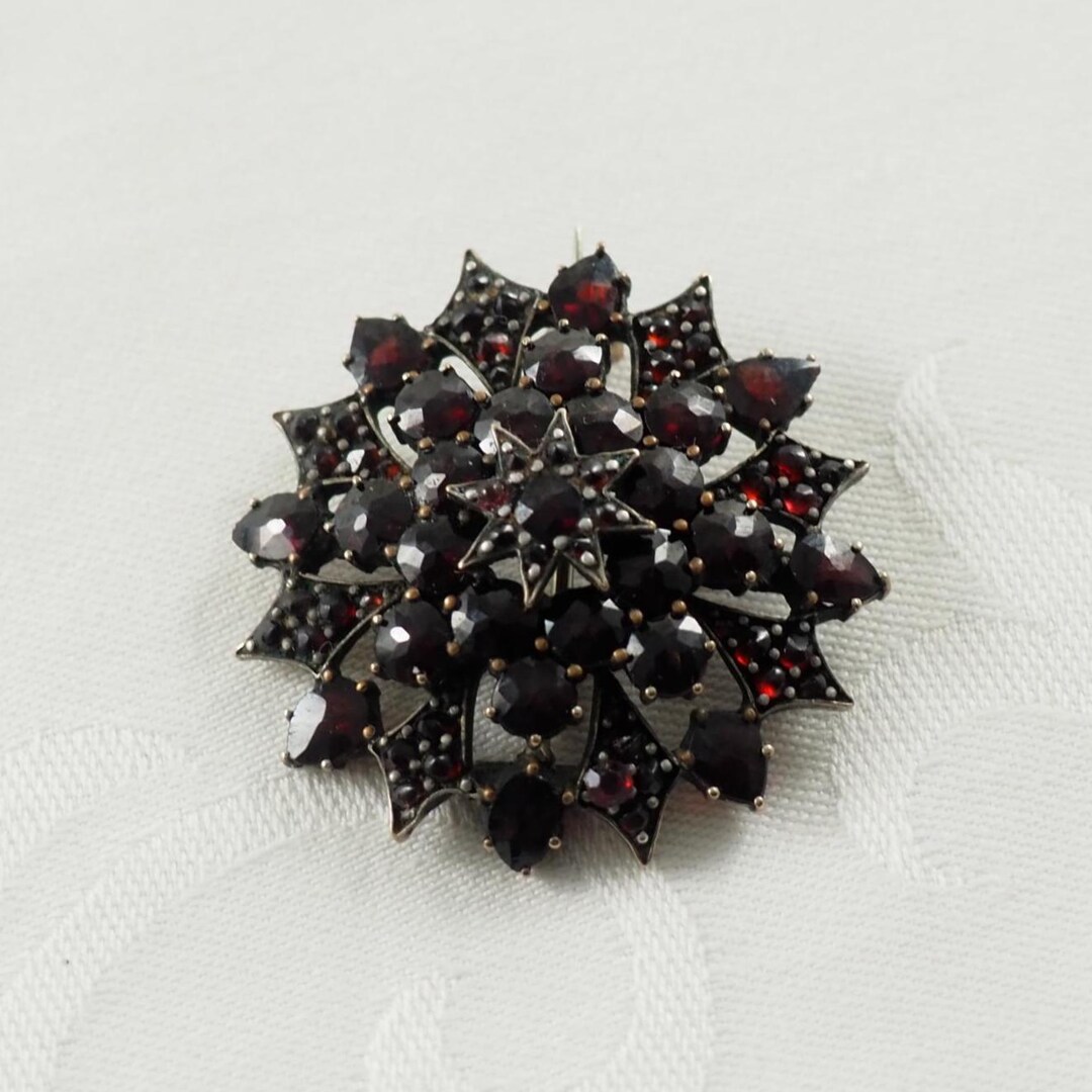 Antique Victorian Bohemian Garnet Star Brooch, Rose Cut, Bohemia 1880 ...