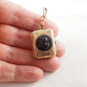Antique Victorian Gold Filled and Onyx Locket Fob, Obsidian Warrior ...