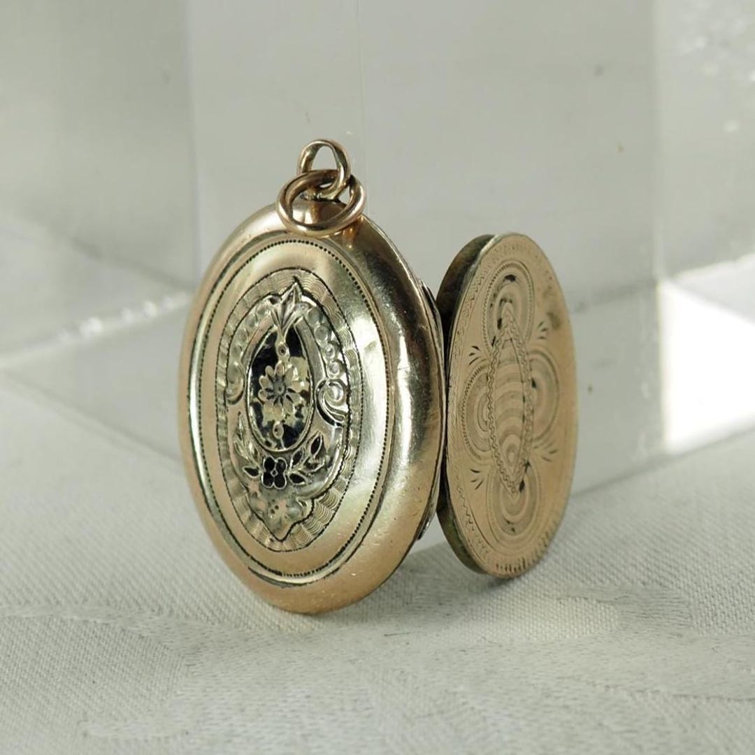Antique Victorian Oval Locket in Gold Filled and Black Enamel ...