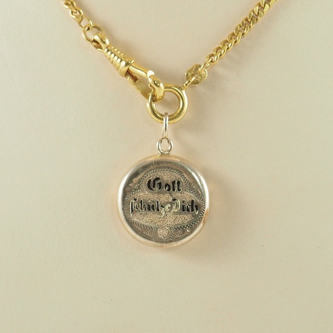 Antique Victorian 14K Gold Circular Locket, Gott Schutze Dich, God ...