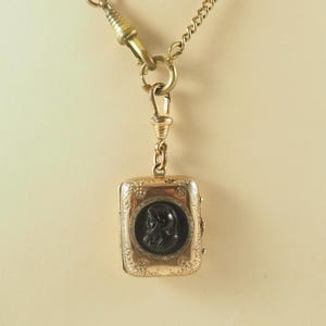 Antique Victorian Gold Filled and Onyx Locket Fob, Obsidian Warrior ...
