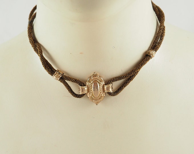 Victorian Antique Hair Watch Chain, Gold Filled Mounts, Monograms EG ...