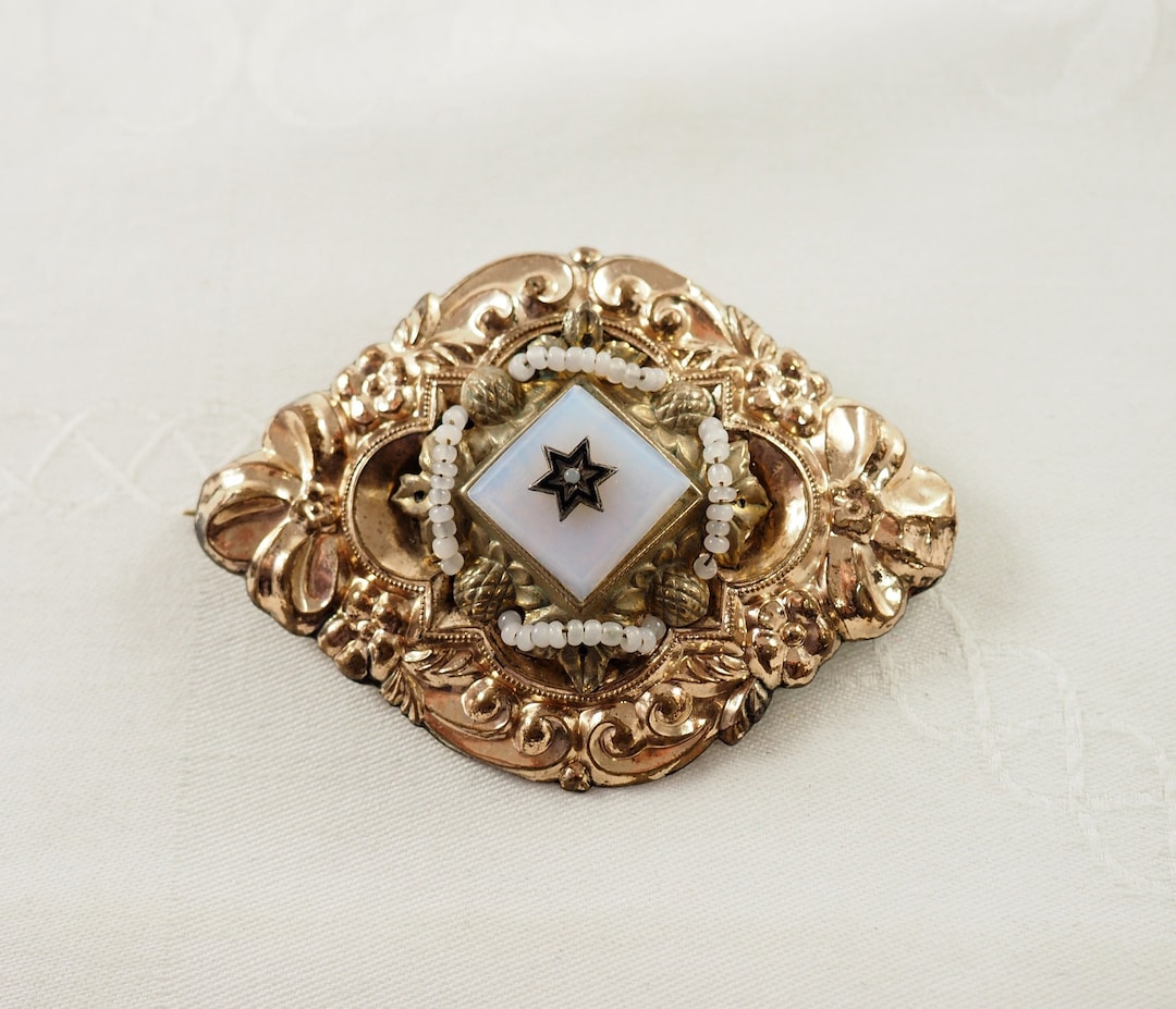 Antique Victorian Gold Filled Stomacher Brooch, Five Pointed Star ...