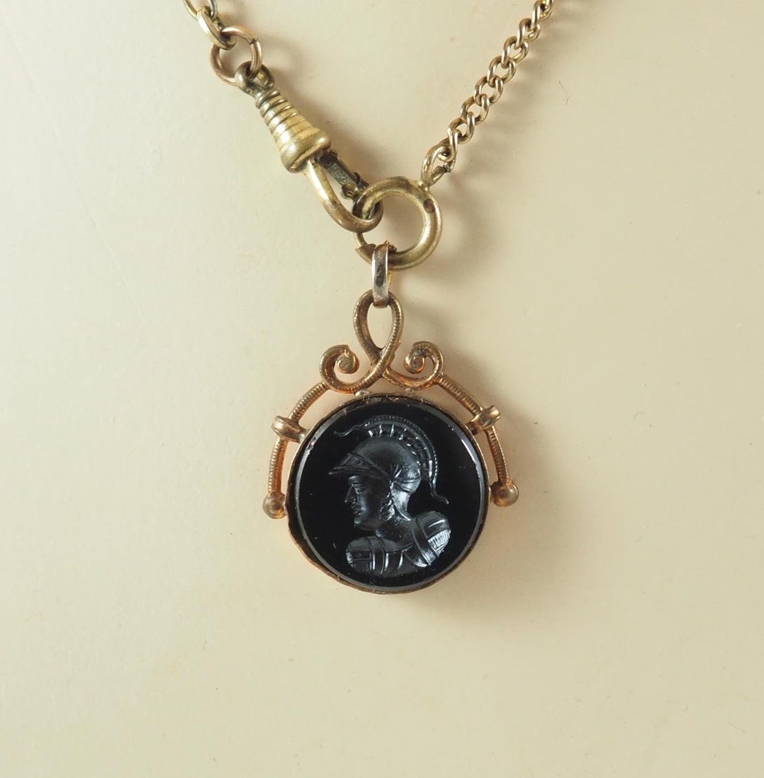 Victorian Pocket Watch Fob, Gold Filled, Obsidian Intaglio, Germany ...