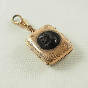 Antique Victorian Gold Filled and Onyx Locket Fob, Obsidian Warrior ...