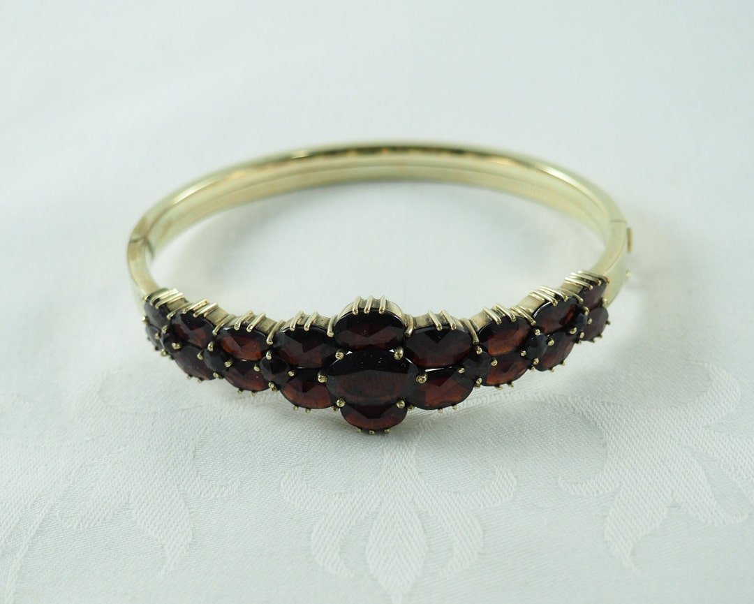 Antique Edwardian Bohemian Garnet Hinged Bracelet, Norm Gold, Gold ...