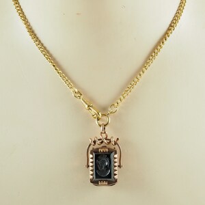 Antique Victorian Swivel Locket in Gold Filled, Obsidian Intaglio of a ...