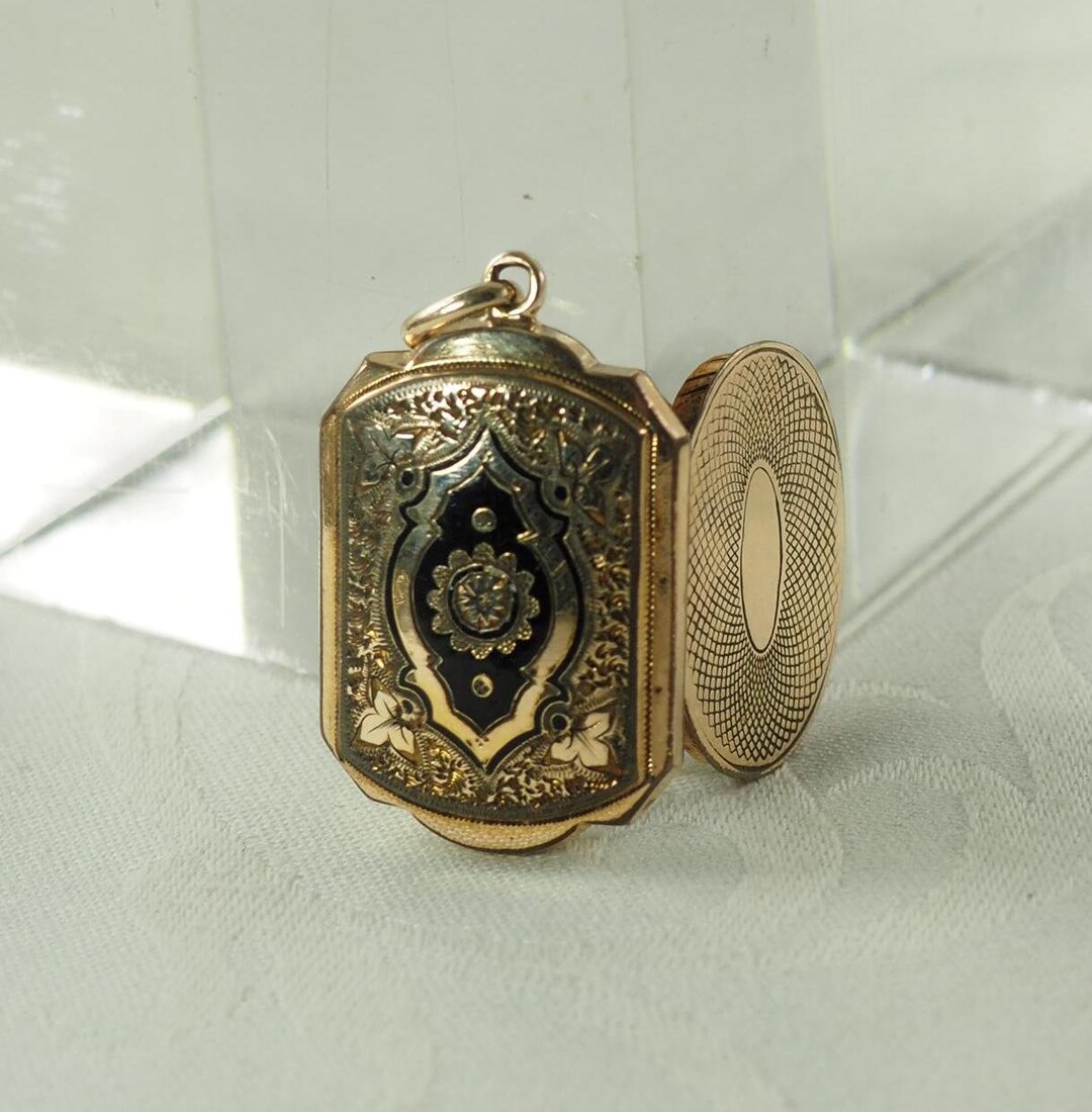 Antique Victorian Gold Filled and Black Enamel Rectangular Mourning ...