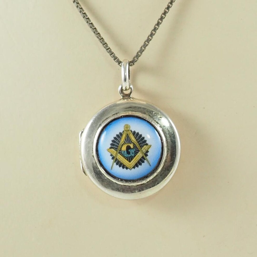 Vintage Sterling Silver and Enamel Masonic Motif Locket, Circular Form ...