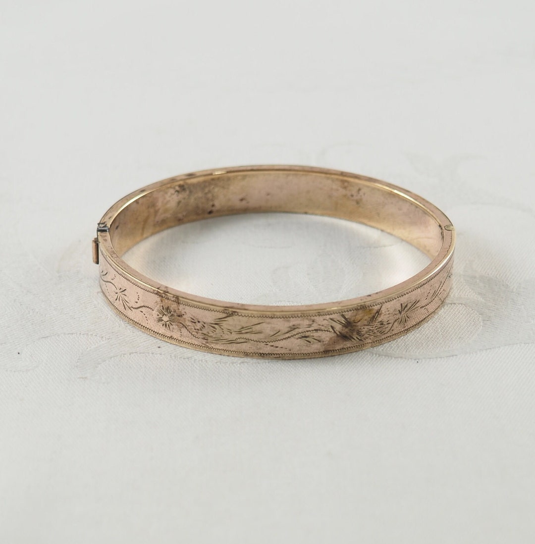 Antique Edwardian Gold Filled Wide Hinged Cuff Bracelet, Designer ...